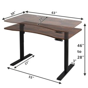 bilbil 63 x 30 Inch Dual Motor Electric Standing Desk, Height Adjustable Stand up Home Office Desk, Sit Stand Table with Splice Board, White Frame/Oak+White Top