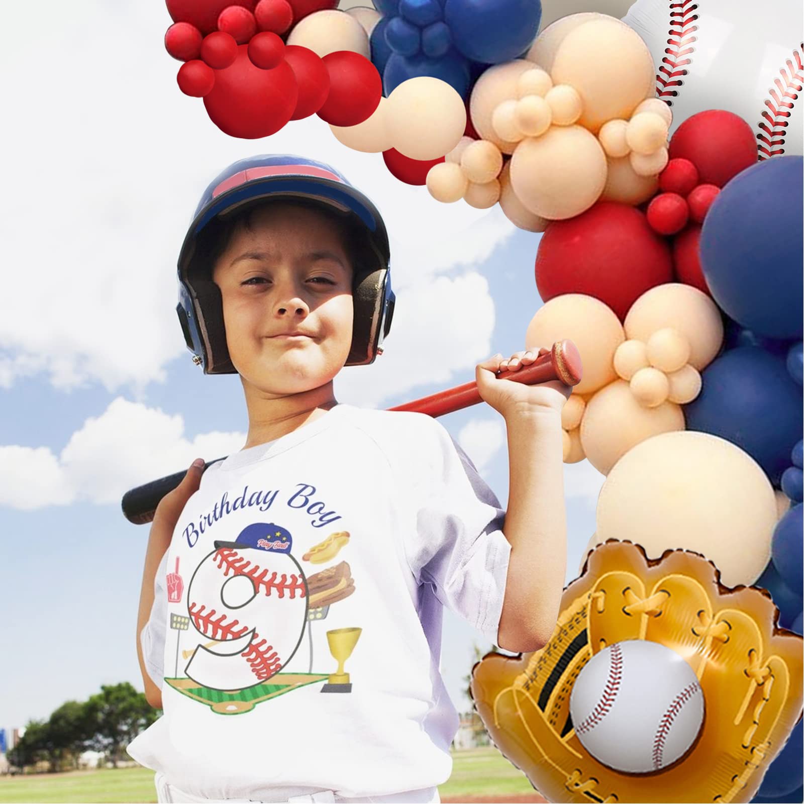 Teddyparty Baseball Balloon Arch Garland, Red Nude and Navy Blue Balloon Garland Kit Birthday Party for Boy Sports Balloons Gender Reveal Decoration