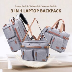 MOLNIA 15.6 inch Laptop Backpack,3 in 1 Briefcases For Men,Laptop Backpack, Messenger Bag,Computer Bags For Men, Grey