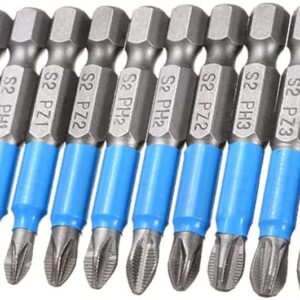 Fixinus 12 Pieces Magnetic Phillips & Pozidriv Screwdriver Bit Set, 1/4 Inch Hex Shank Anti Slip Drill Bits PH1, PH2, PH3, PZ1, PZ2, PZ3-50 mm Length