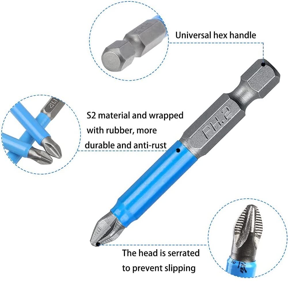 Fixinus 12 Pieces Magnetic Phillips & Pozidriv Screwdriver Bit Set, 1/4 Inch Hex Shank Anti Slip Drill Bits PH1, PH2, PH3, PZ1, PZ2, PZ3-50 mm Length