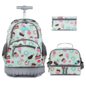 seastig rolling backpack 16 inch wheeled backpack with lunch bag & pencil case roller backpack set carry-on bag school travel