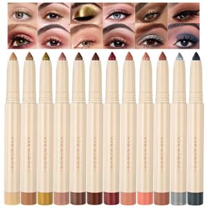 bestland 12 pcs cream eyeshadow stick set matte shimmer rainbow earth colors highly pigmented long lasting waterproof eye shadow stick eye liner makeup with pencil sharpener (set b)