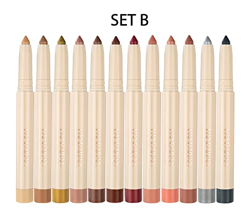 BestLand 12 Pcs Cream Eyeshadow Stick Set Matte Shimmer Rainbow Earth Colors Highly Pigmented Long Lasting Waterproof Eye Shadow stick Eye Liner Makeup with Pencil Sharpener (Set B)