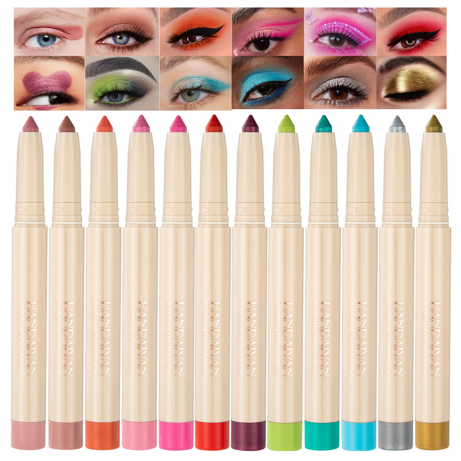 BestLand 12 Pcs Cream Eyeshadow Stick Set Matte Shimmer Rainbow Earth Colors Highly Pigmented Long Lasting Waterproof Eye Shadow stick Eye Liner Makeup with Pencil Sharpener (Set A)