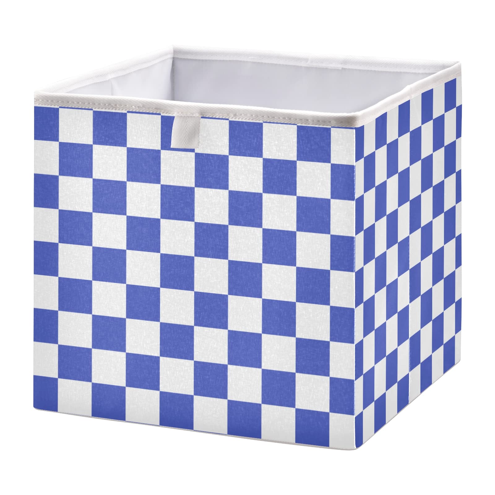 RunningBear Checkerboard Blue White Plaid Storage Basket Storage Bin Square Collapsible Storage Containers Towel Storage Organizer for Clothes Towels Magazine