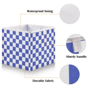 RunningBear Checkerboard Blue White Plaid Storage Basket Storage Bin Square Collapsible Storage Containers Towel Storage Organizer for Clothes Towels Magazine