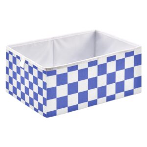 RunningBear Checkerboard Blue White Plaid Storage Basket Storage Bin Square Collapsible Storage Containers Towel Storage Organizer for Clothes Towels Magazine