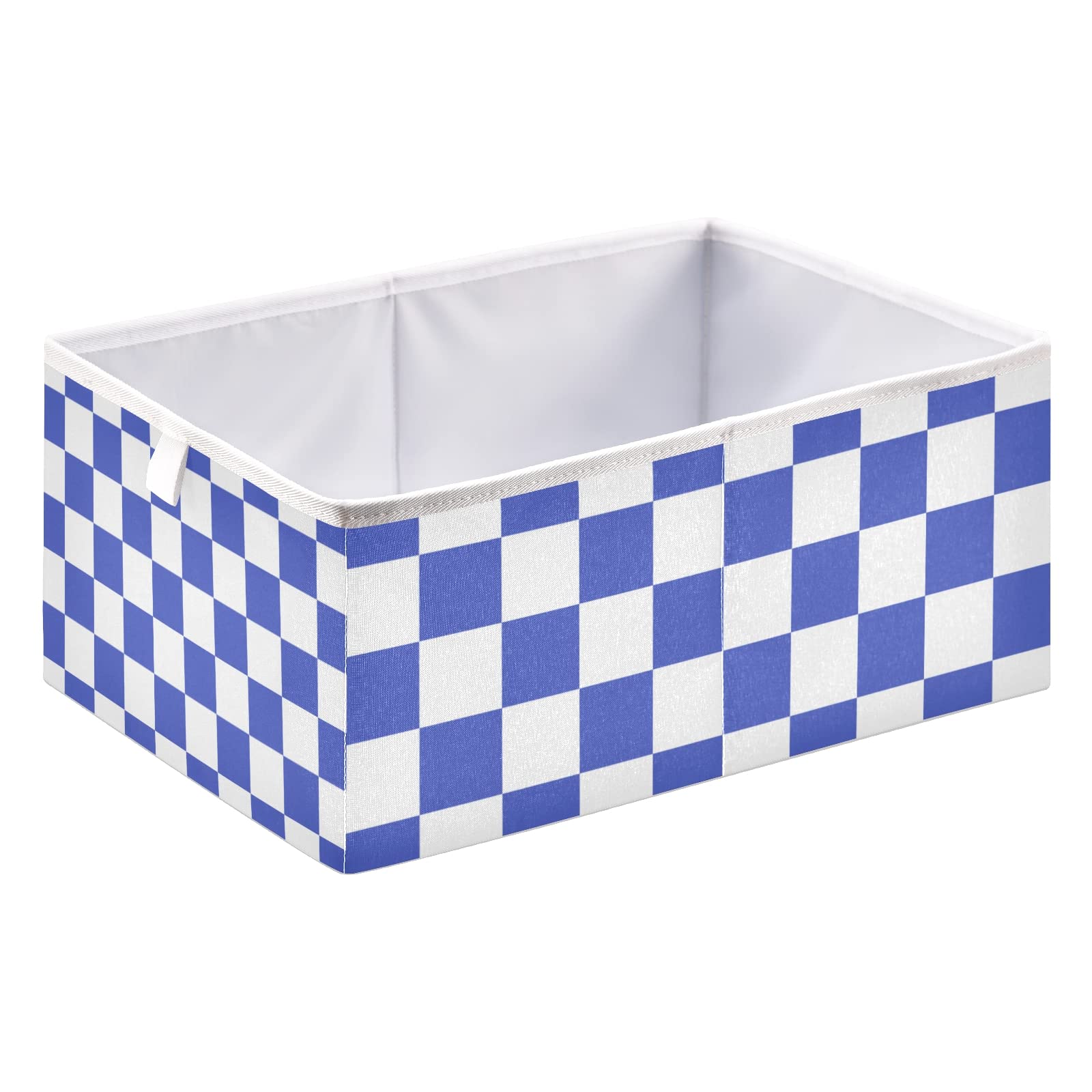 RunningBear Checkerboard Blue White Plaid Storage Basket Storage Bin Square Collapsible Storage Containers Towel Storage Organizer for Clothes Towels Magazine