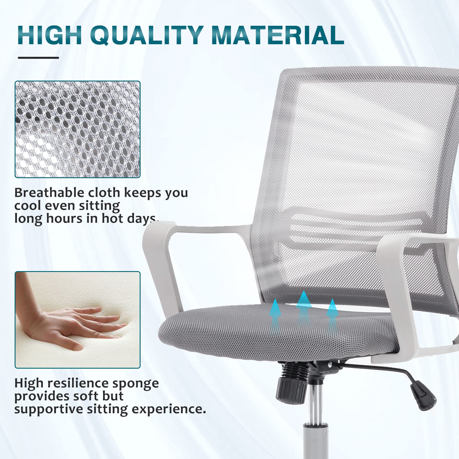 AFO Tall Office Drafting Chair with Ergonomic Lumbar Support, Armrests and Adjustable Foot Ring Breathable Mesh, Comfortable Padded Seat Cushion, for Standing Desk, Grey 18.5D x 18.9W x 45.47H Inch