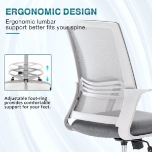 AFO Tall Office Drafting Chair with Ergonomic Lumbar Support, Armrests and Adjustable Foot Ring Breathable Mesh, Comfortable Padded Seat Cushion, for Standing Desk, Grey 18.5D x 18.9W x 45.47H Inch