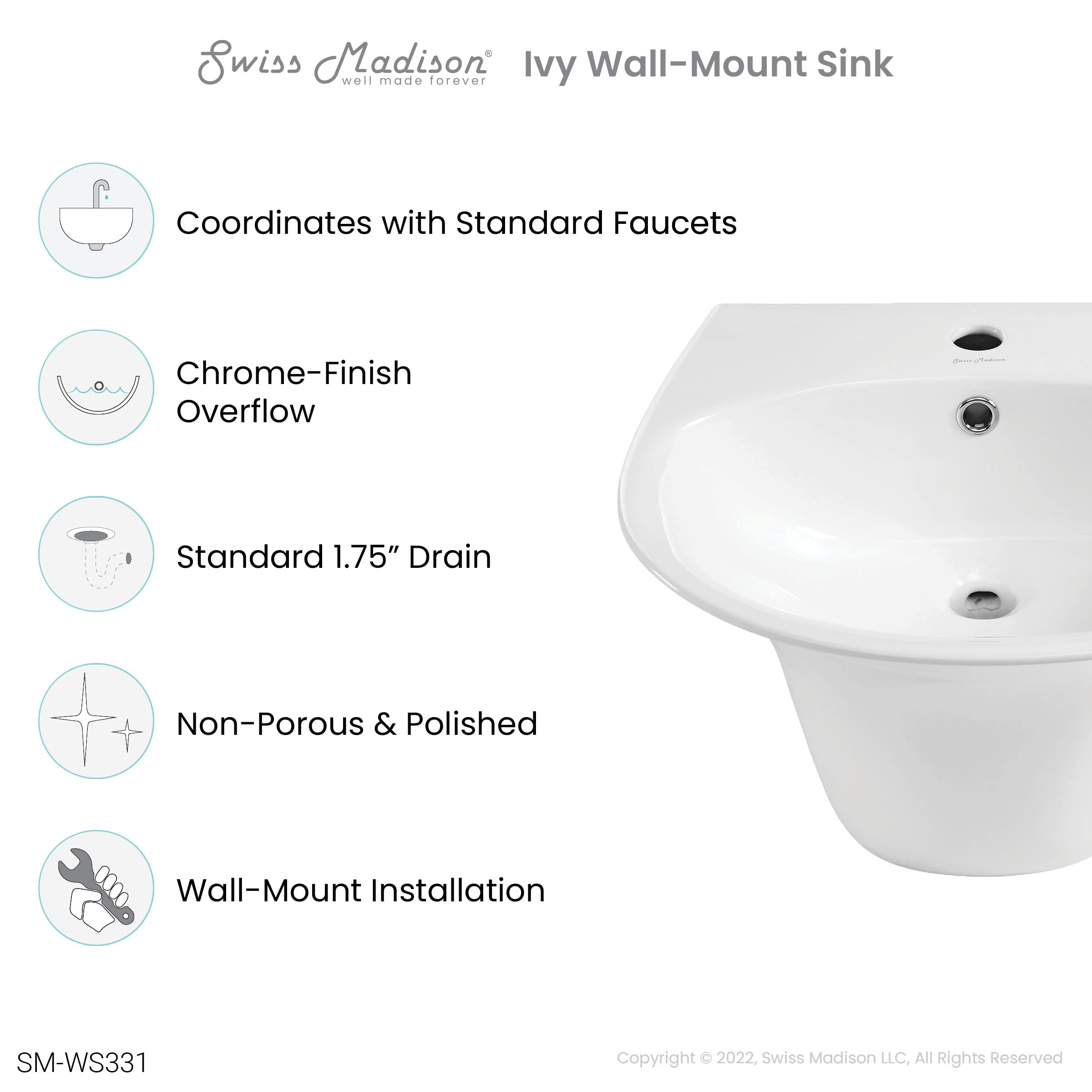 Ivy 19" ﻿Wall-Mount Bathroom Sink