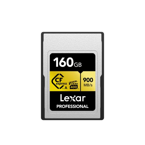 Lexar 160GB Professional CFexpress Type A Gold Series Memory Card, Up to 900MB/s Read, Cinema-Quality 8K Video, Rated VPG 400 (LCAGOLD160G-RNENG)