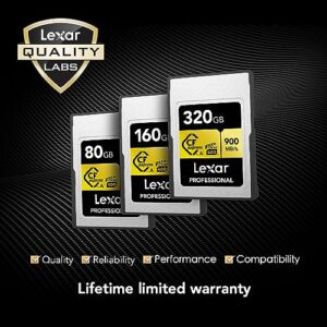 Lexar 160GB Professional CFexpress Type A Gold Series Memory Card, Up to 900MB/s Read, Cinema-Quality 8K Video, Rated VPG 400 (LCAGOLD160G-RNENG)