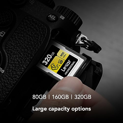 Lexar 160GB Professional CFexpress Type A Gold Series Memory Card, Up to 900MB/s Read, Cinema-Quality 8K Video, Rated VPG 400 (LCAGOLD160G-RNENG)