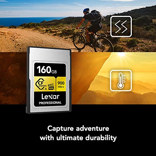 Lexar 160GB Professional CFexpress Type A Gold Series Memory Card, Up to 900MB/s Read, Cinema-Quality 8K Video, Rated VPG 400 (LCAGOLD160G-RNENG)