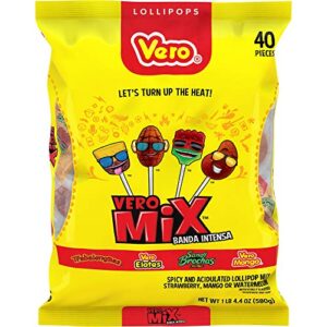 vero banda fuego mix assorted chili lollipops, artificially flavored, net wt. 20.5 ounces, 40 count bag