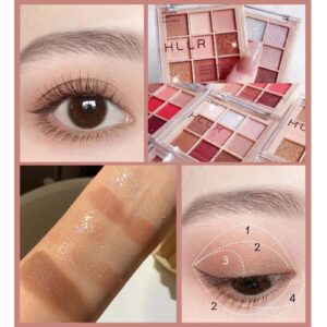 Peach Rose Gold Champagne Orange Eyeshadow Palette Women Christmas Gift, 9 Color Glitter Matte Shimmer Blendable Eye Shadow Palettes, Waterproof Highly-Pigmented Long-Lasting Korean Makeup(02# Peach)