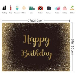 Black Gold Happy Birthday Backdrop Gold Glitter Spots Photography Background Adults Man Boy Birthday Party Table Wall Decoration Photo Shoot Booth Studio Props 7x5FT