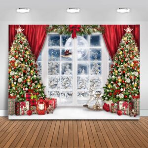 mocsicka christmas window backdrop for photography winter xmas trees merry christmas party decorations photo backdrops xmas night santa claus photography background (10x8ft)