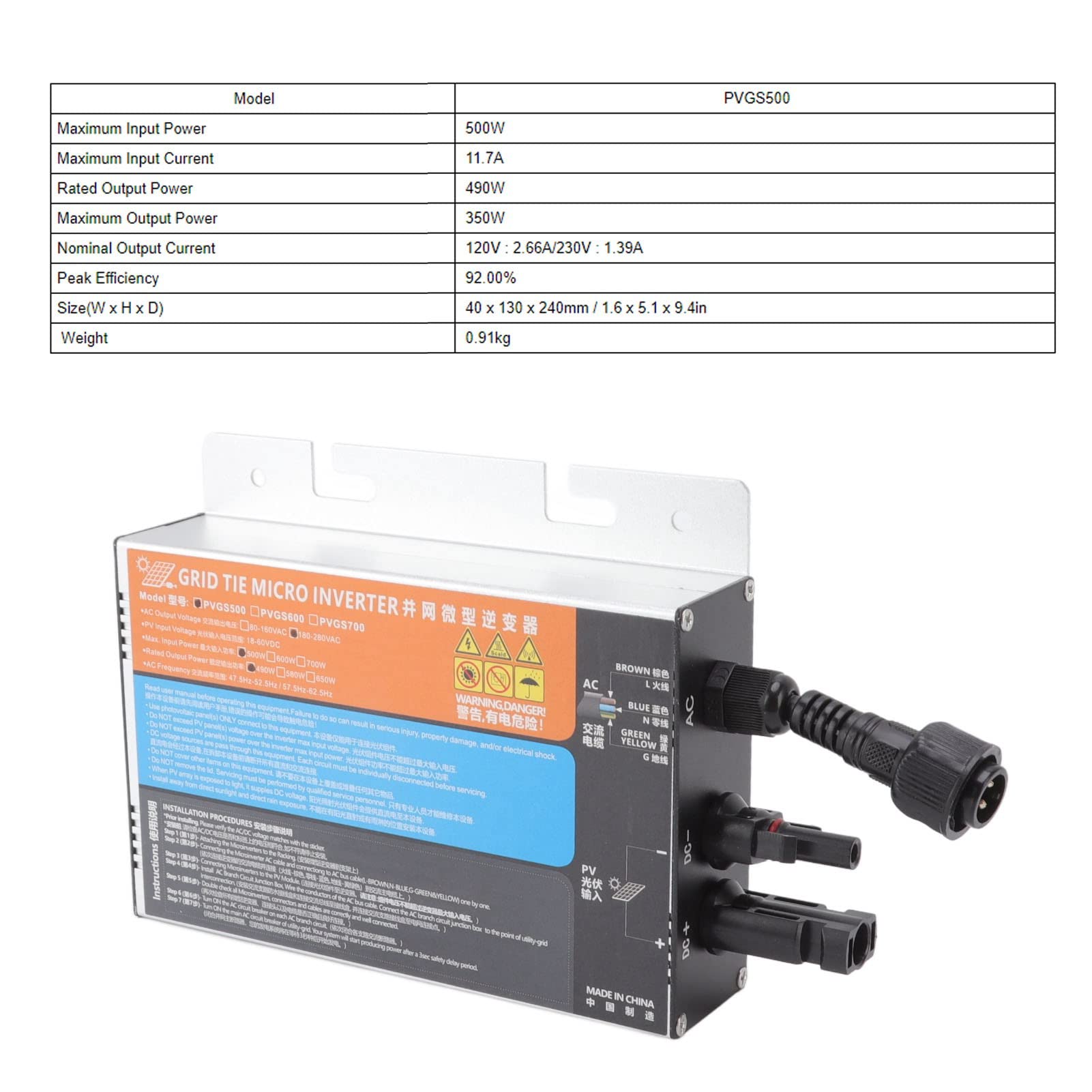 Tgoon Grid Tie Inverter, 500W Grid Tie Micro Inverter, High Conversion Rate Solar Micro Inverter Grid Tie for Generation Systems(500W)