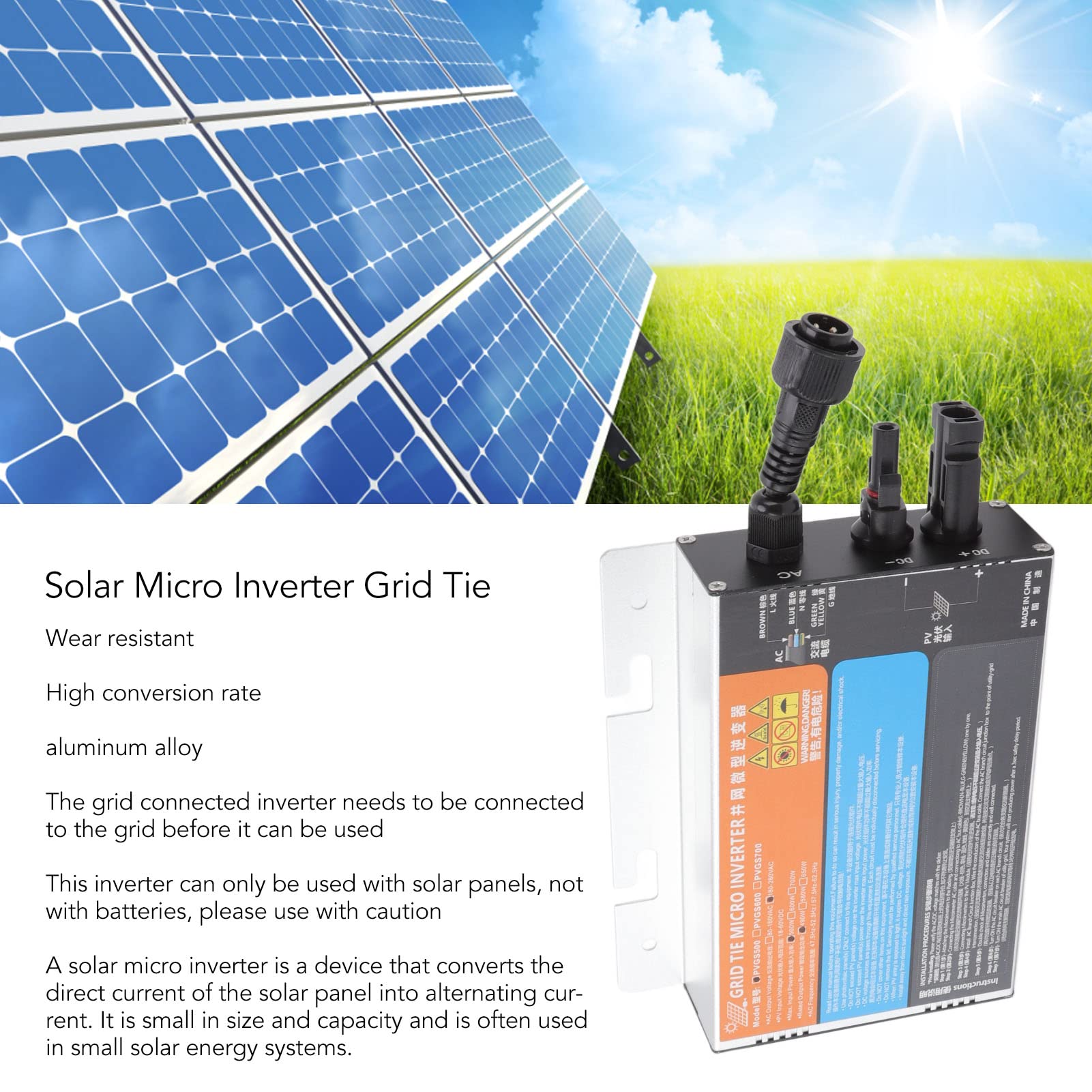 Tgoon Grid Tie Inverter, 500W Grid Tie Micro Inverter, High Conversion Rate Solar Micro Inverter Grid Tie for Generation Systems(500W)