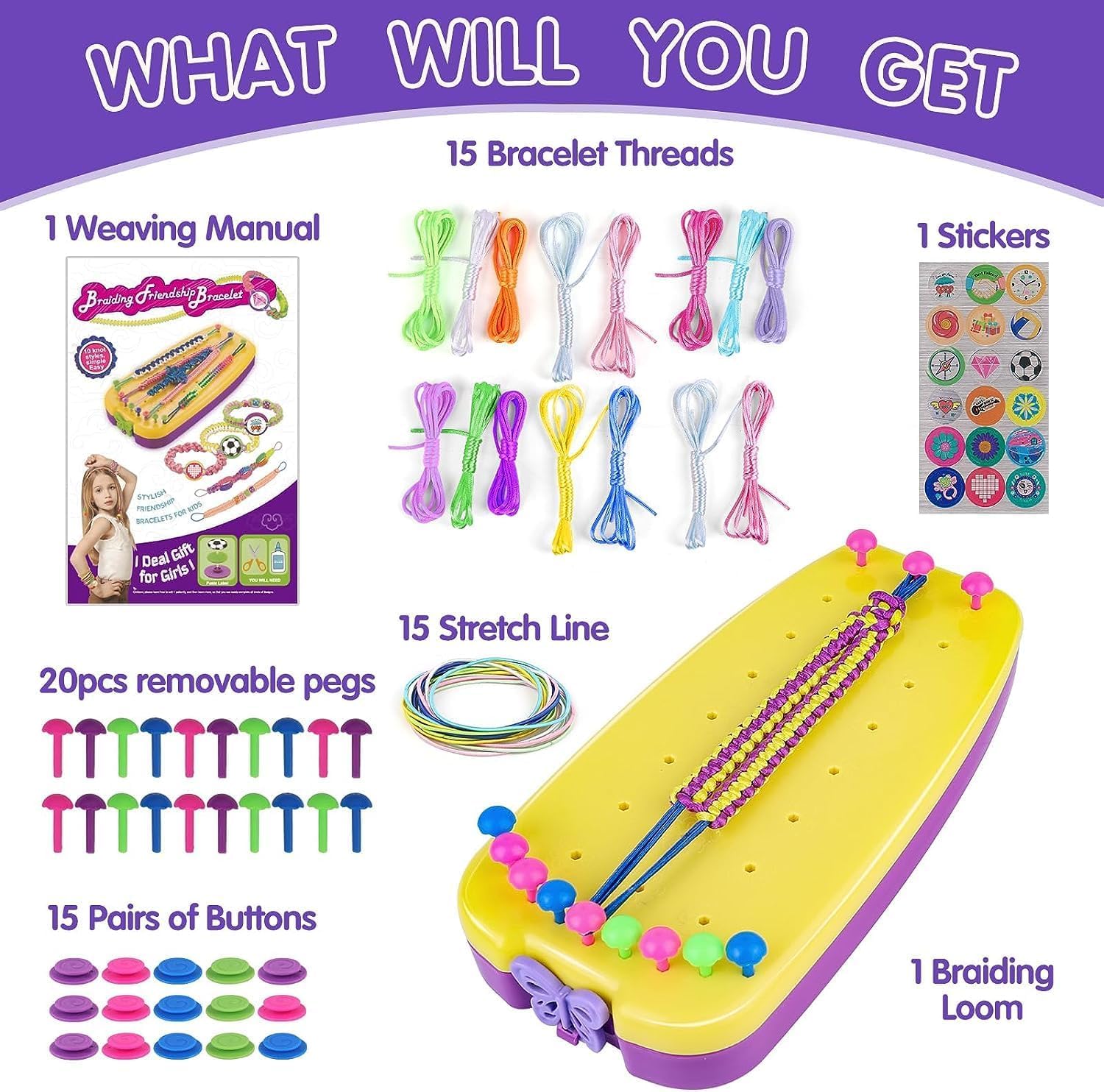 Simfunso Friendship Bracelet Making Kit, Toys for Girls Ages 7 8 9 10 11 12 Year Old, Present for Teen Girl, Arts and Crafts Kit for Kids Ages 8, Birthday Gift Toys for 8-12 Years Old