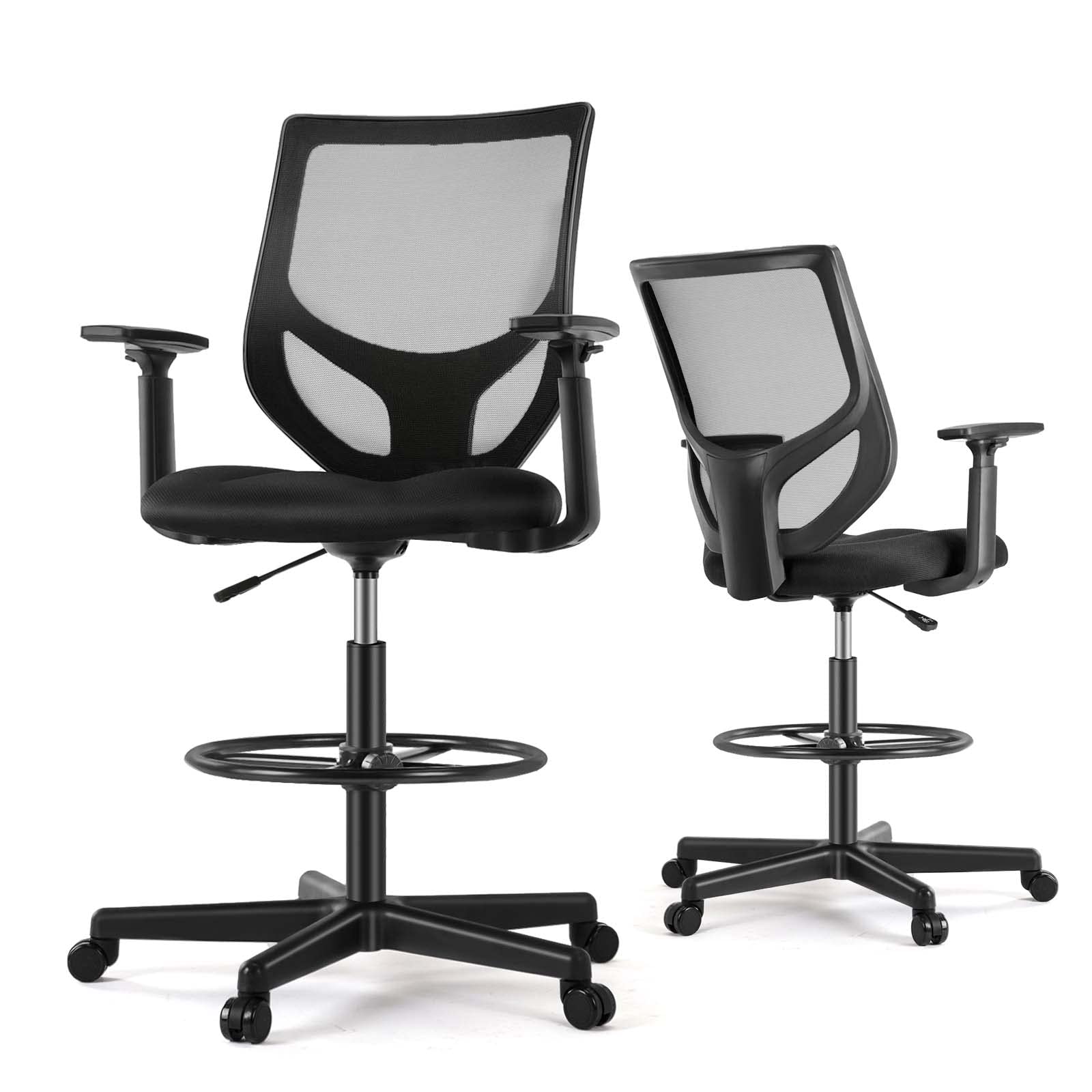 Drafting Chair - Ergonomic High Adjustable Standing Office Chair, Mesh Desk Chair with Adjustable Armrests and Foot-Ring for Standing Desk Computer Chair for Adults