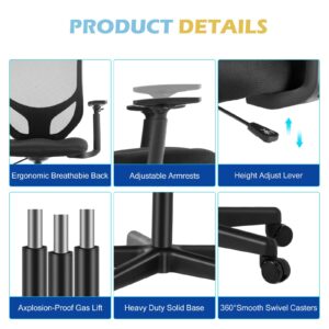 Drafting Chair - Ergonomic High Adjustable Standing Office Chair, Mesh Desk Chair with Adjustable Armrests and Foot-Ring for Standing Desk Computer Chair for Adults