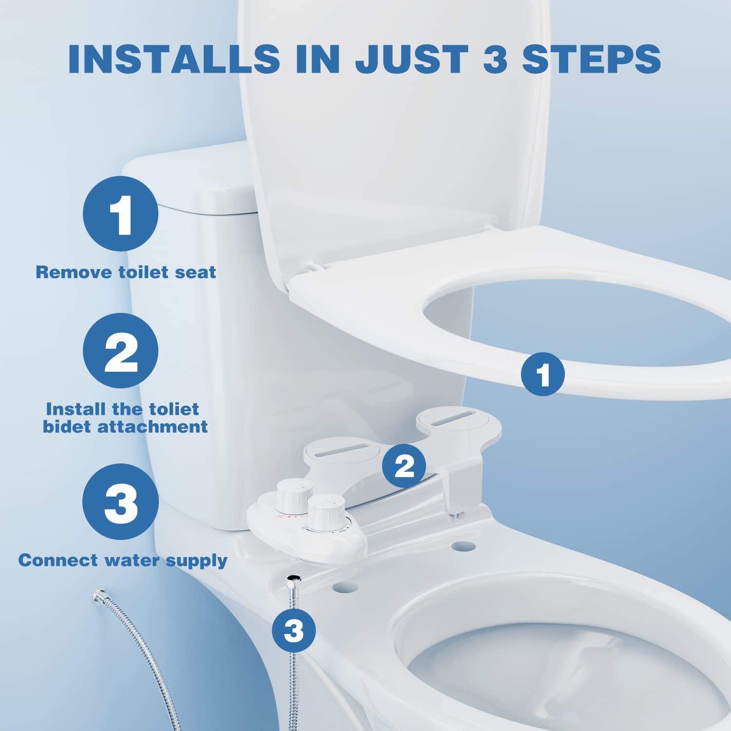 Bidet Attachment for Toilet Warm Water, Non-Electric Bidet Toilet Attachment, Warm Water Bidet with Self-cleaning Dual Nozzle and Adjustable Water Pressure for Sanitary and Feminine Wash