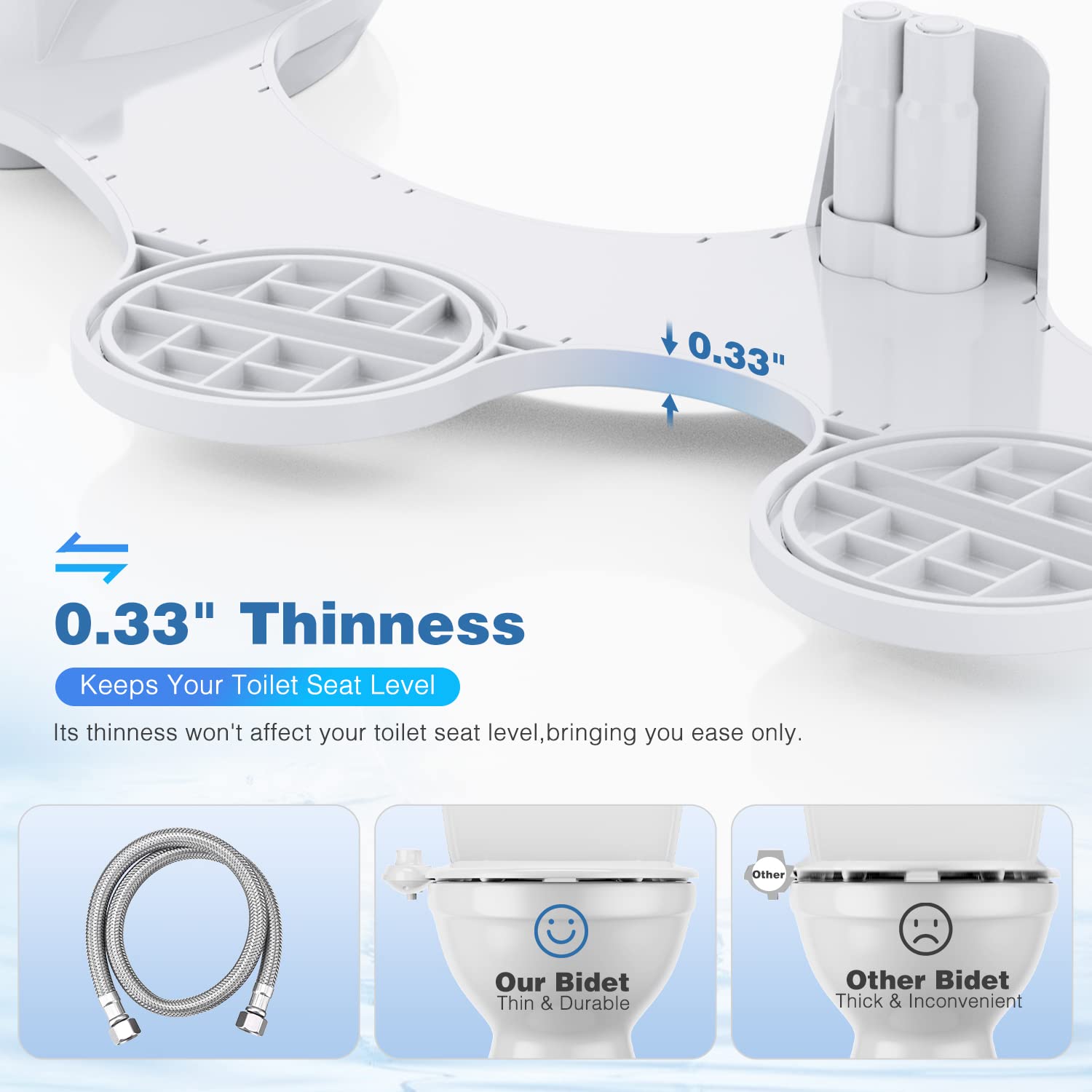 Bidet Attachment for Toilet Warm Water, Non-Electric Bidet Toilet Attachment, Warm Water Bidet with Self-cleaning Dual Nozzle and Adjustable Water Pressure for Sanitary and Feminine Wash