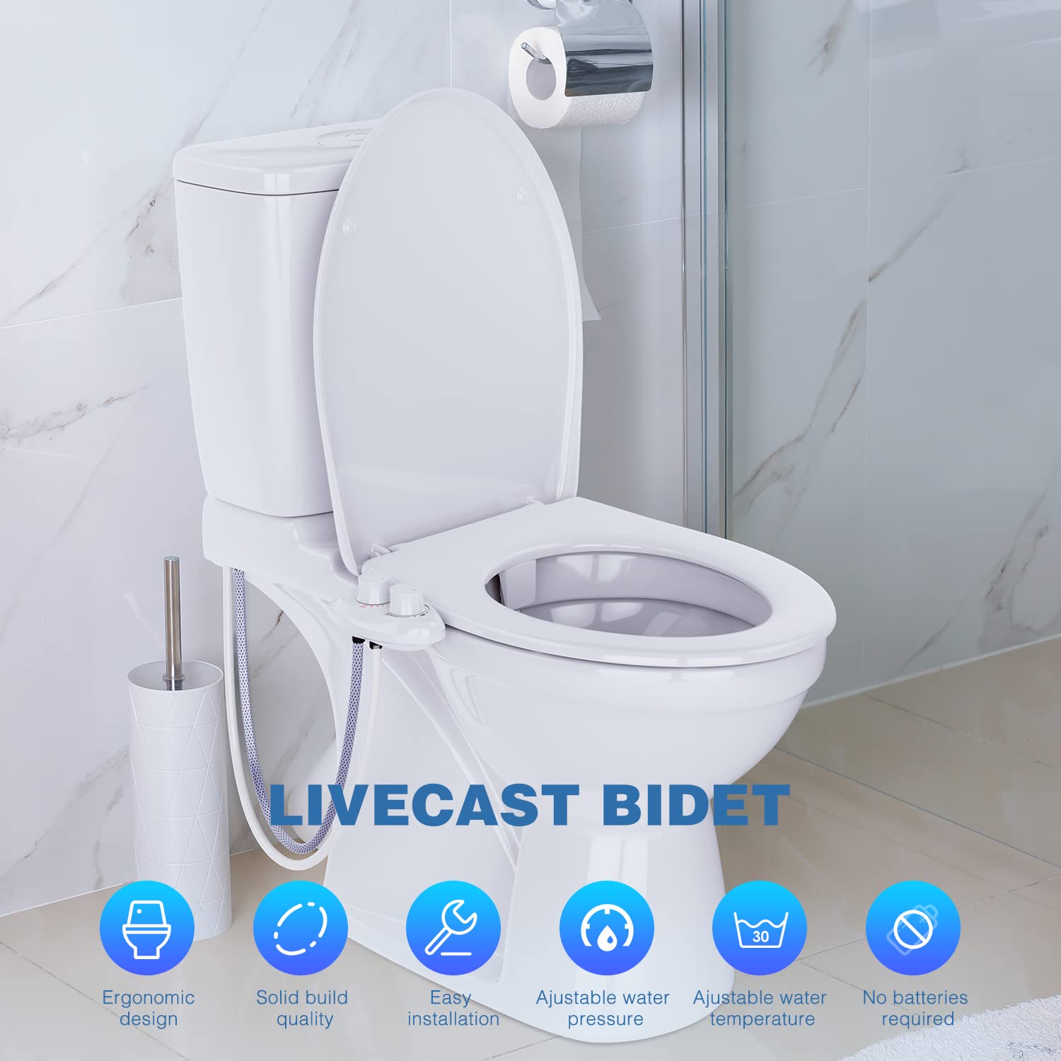 Bidet Attachment for Toilet Warm Water, Non-Electric Bidet Toilet Attachment, Warm Water Bidet with Self-cleaning Dual Nozzle and Adjustable Water Pressure for Sanitary and Feminine Wash