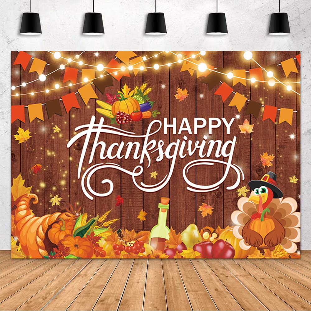 MEHOFOND Thanksgiving Party Decorations Backdrop Happy Thanksgiving Banner Fall Harvest Photography Background Autumn Pumpkin Maple Leaf Turkey Corn Fruit Red Truck Decor Photo Booth Props 7x5ft