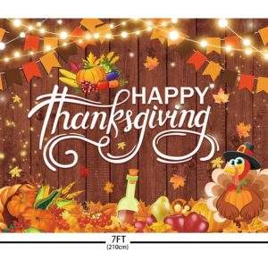 MEHOFOND Thanksgiving Party Decorations Backdrop Happy Thanksgiving Banner Fall Harvest Photography Background Autumn Pumpkin Maple Leaf Turkey Corn Fruit Red Truck Decor Photo Booth Props 7x5ft