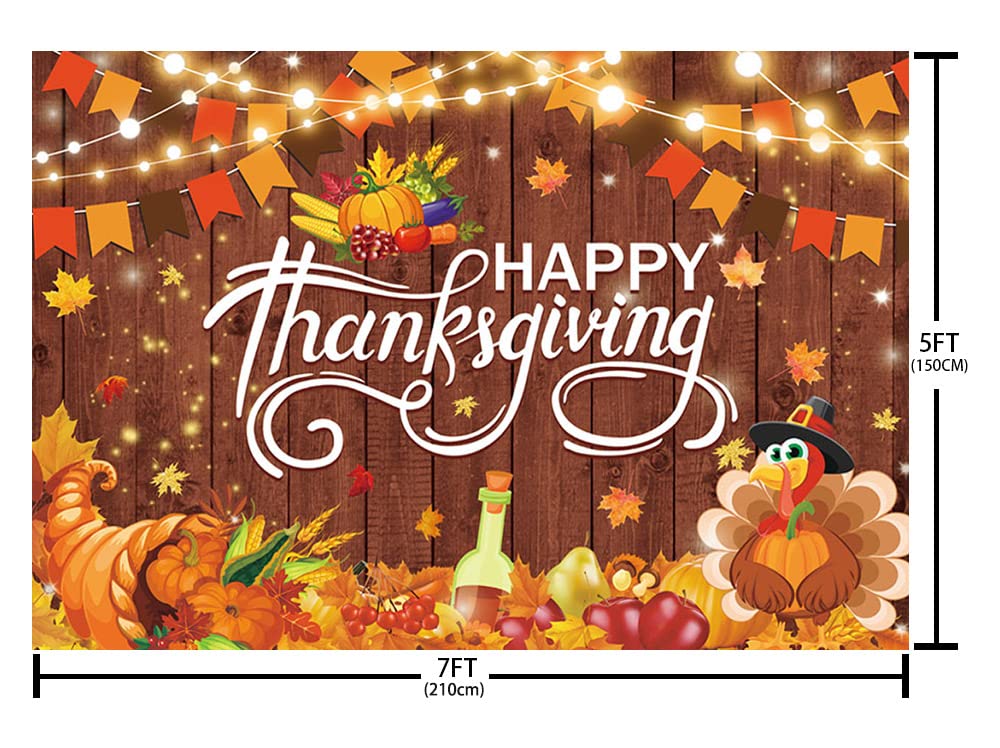 MEHOFOND Thanksgiving Party Decorations Backdrop Happy Thanksgiving Banner Fall Harvest Photography Background Autumn Pumpkin Maple Leaf Turkey Corn Fruit Red Truck Decor Photo Booth Props 7x5ft