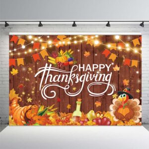 MEHOFOND Thanksgiving Party Decorations Backdrop Happy Thanksgiving Banner Fall Harvest Photography Background Autumn Pumpkin Maple Leaf Turkey Corn Fruit Red Truck Decor Photo Booth Props 7x5ft