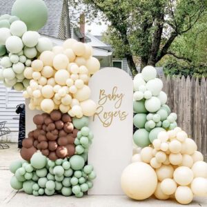 Sage Green Tan Balloon Arch Kit - 134Pcs Retro Olive Green Brown and Nude Neutral Latex Balloons Garland for Baby Shower Gender Reveal Jungle Safari Woodland Theme Birthday Party Decorations Supplies