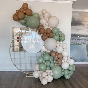 Sage Green Tan Balloon Arch Kit - 134Pcs Retro Olive Green Brown and Nude Neutral Latex Balloons Garland for Baby Shower Gender Reveal Jungle Safari Woodland Theme Birthday Party Decorations Supplies