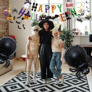 93Pcs Halloween Party Decorations, Halloween Birthday Party Decorations Set Including Happy Halloween Banner Wire Lanterns Glow Tattoos Photo Props Spiders Balloons Hanging Swirls Bats Tassels