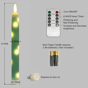 HVTDECOR Flameless Flickering Taper Candles Battery Operated with Embedded String Lights, wtih Timer and Remote, LED Real Wax Tapered Dinner Candle Set of 2 (Green)