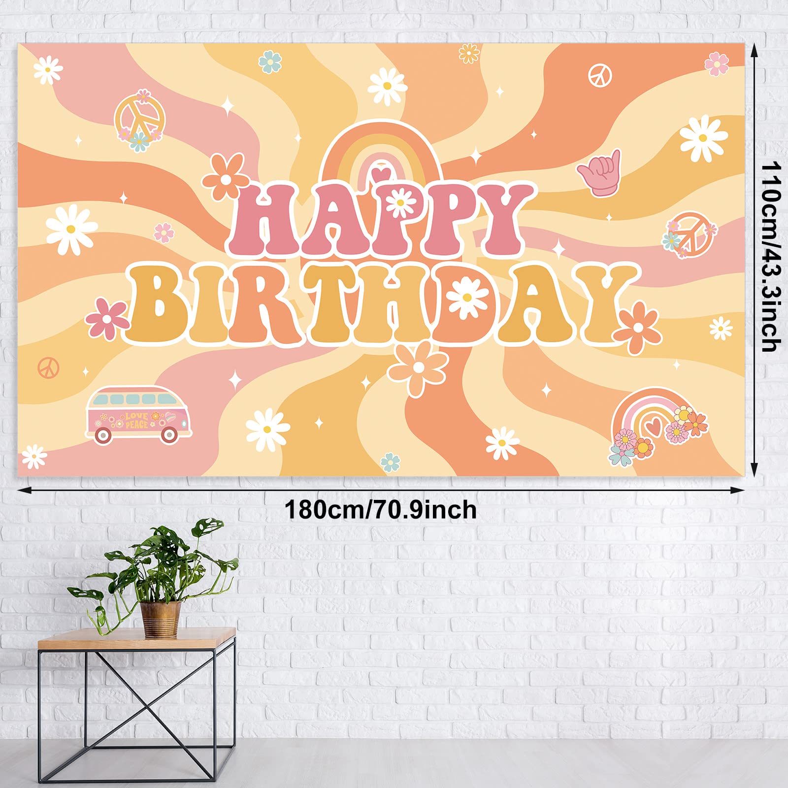 Groovy Birthday Party Decorations Retro Hippie Boho Party Supplies Daisy Flower Backdrop Tablecloth Balloons Kit Boho Two Groovy Party Decorations for Girls Kids Birthday Baby Shower