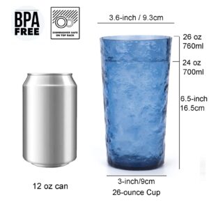 KX-WARE 26-ounce Acrylic Water Glasses Plastic Tumbler Larger Drinking Glasses, set of 6 Blue