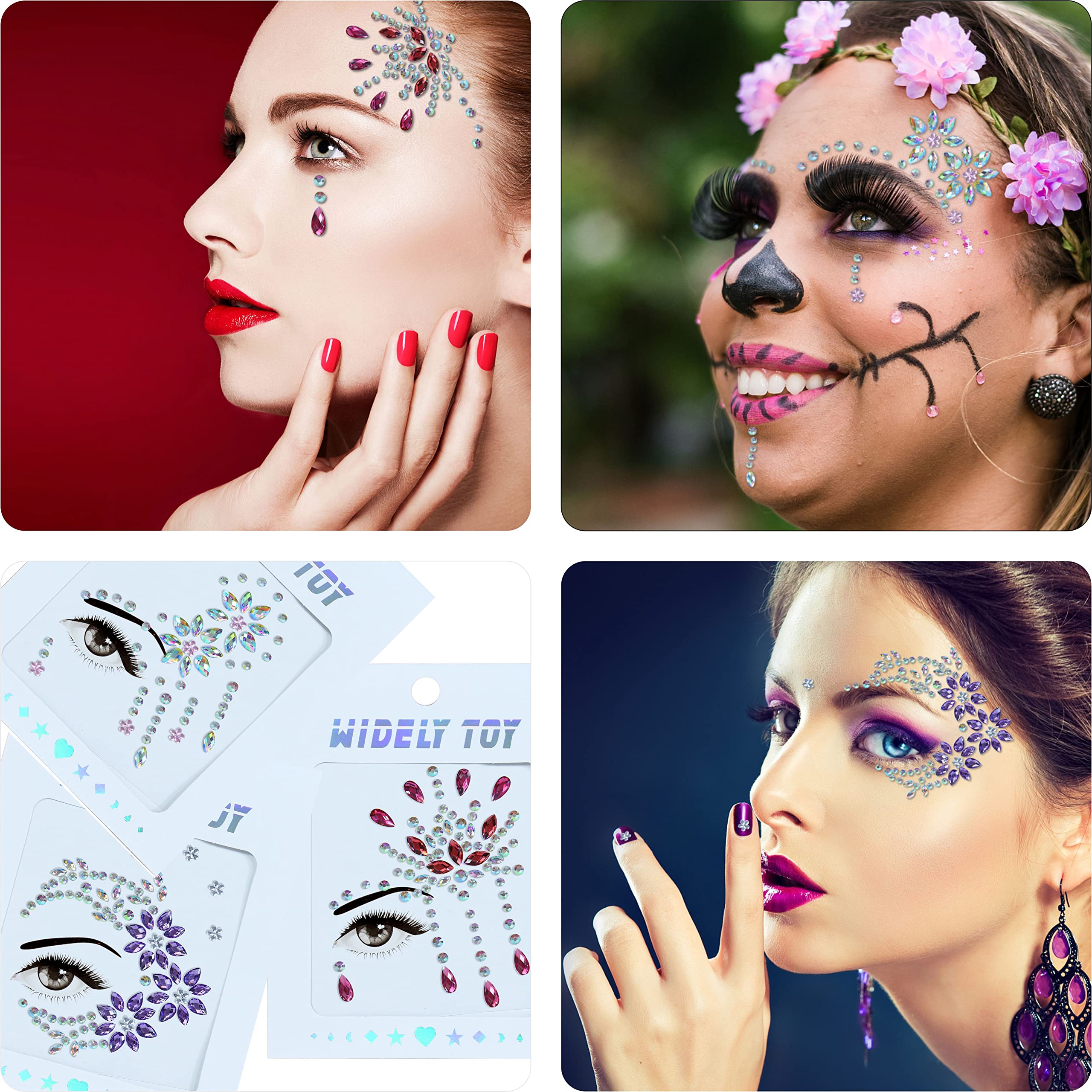 Face Jewels-6Sheets Face Gems Stick On+10g Chunky Glitter, Face Jewelry Rhinestones Crystals Stickers-Fairy Euphoria Eye Body Makeup Rave Clothes Festival Outfit Accessories Teen Girl Gifts