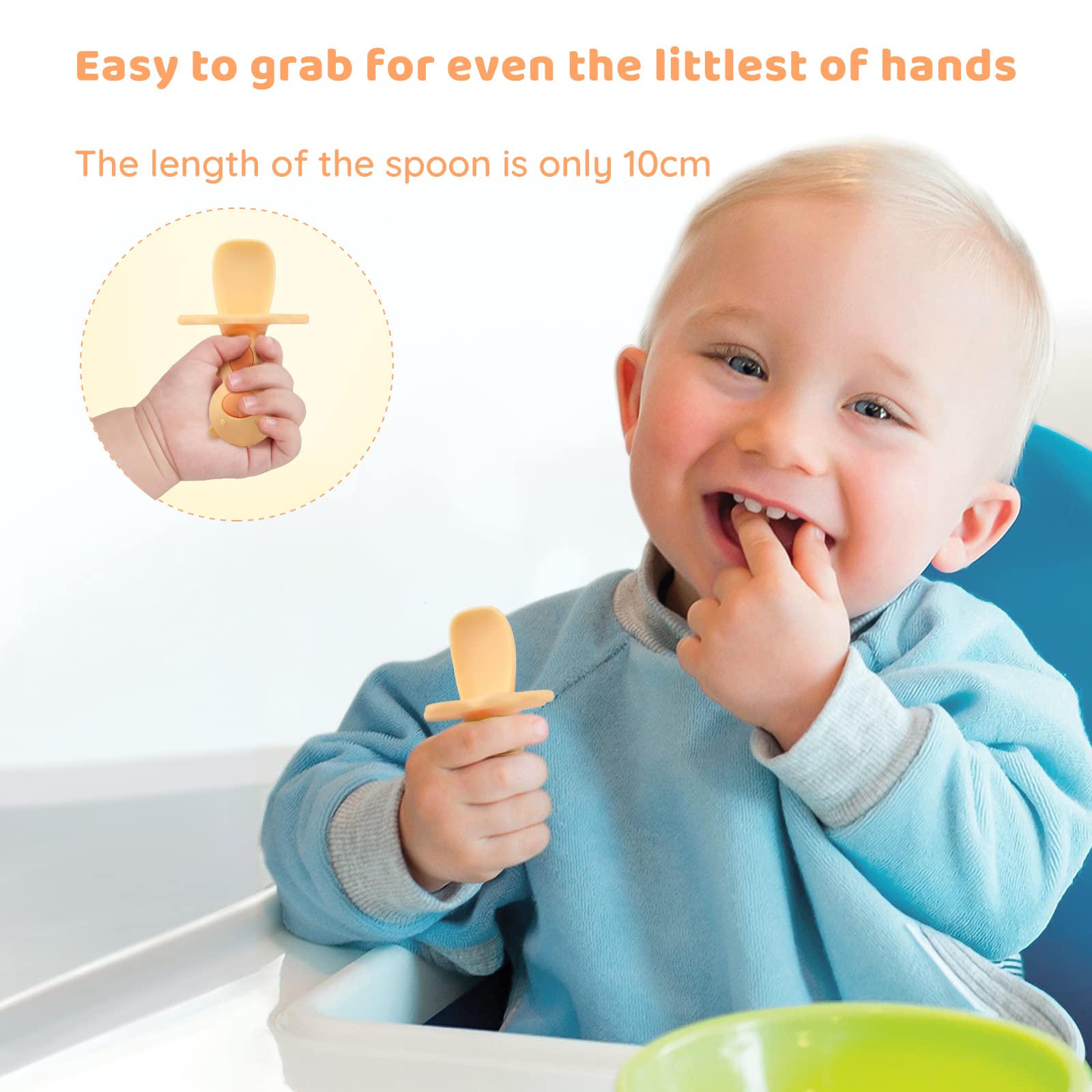 Baby Spoons - First +Second Stage Baby Led Weaning Spoons - Anti-Choke Toddler Utensils - Food Grade Soft Silicone, Self feeding Spoons for Ages 6 Months+ (Rainbow)