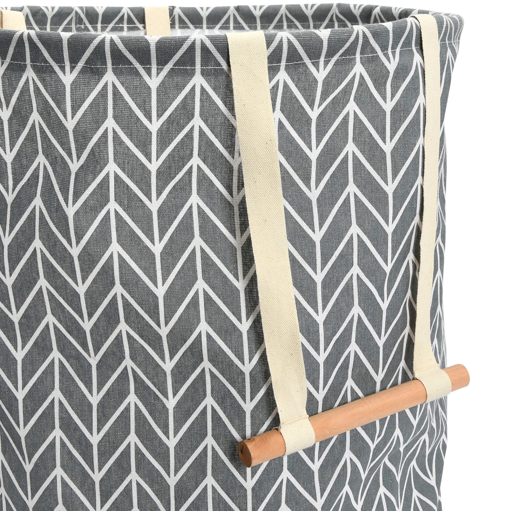 Household Essentials Round Krush Hamper with Wood Dowel Handles, Gray Chevron