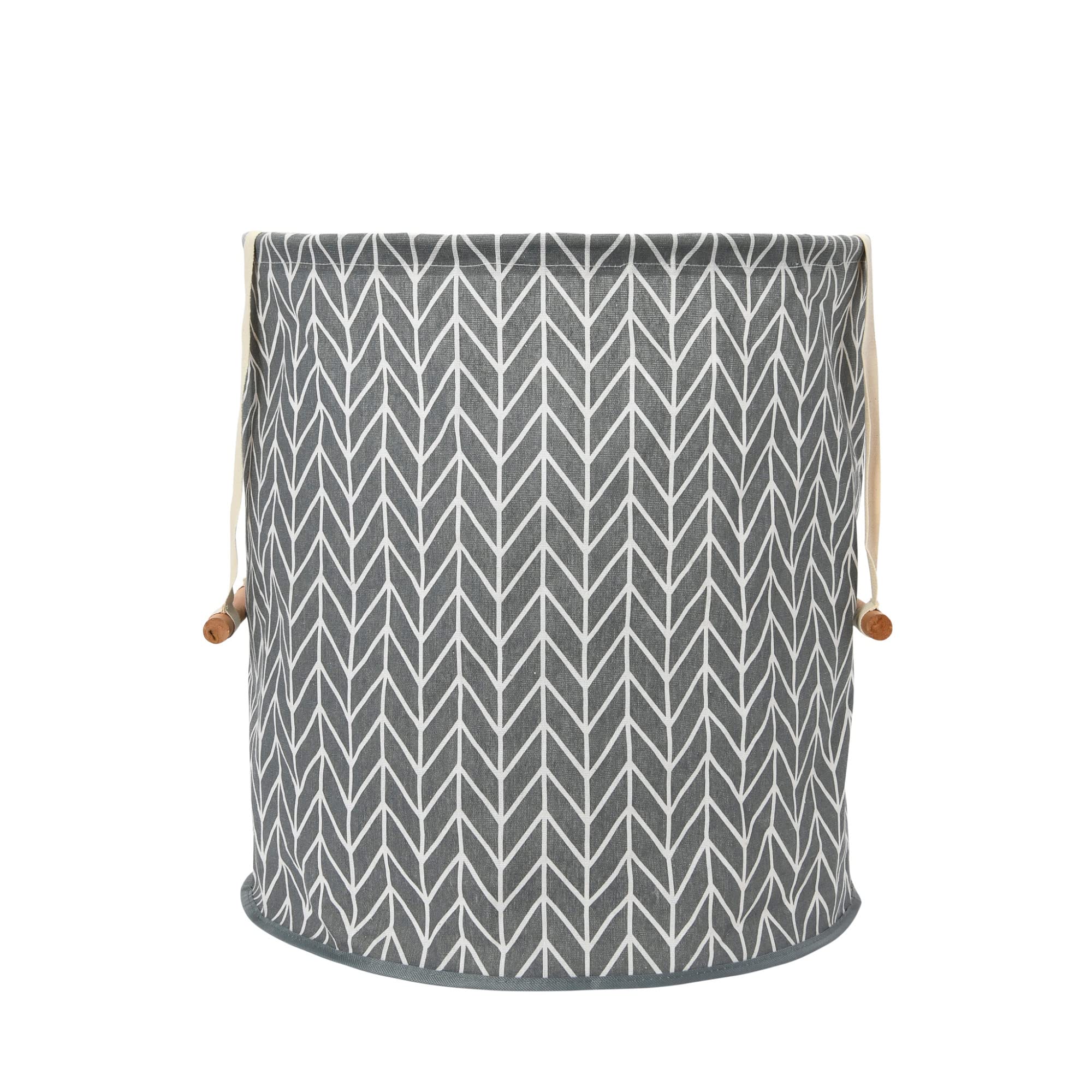 Household Essentials Round Krush Hamper with Wood Dowel Handles, Gray Chevron