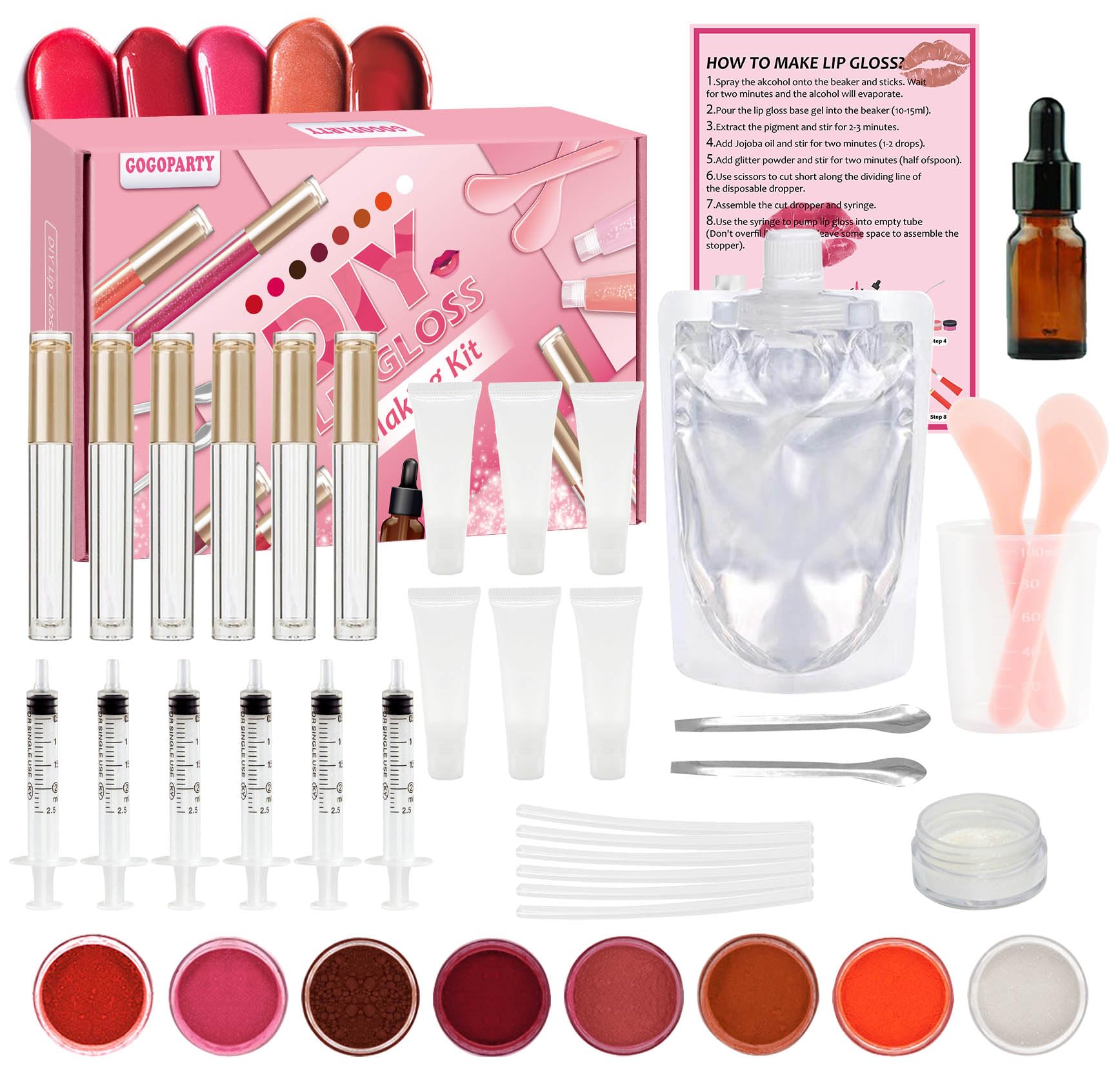 GOGOPARTY DIY Lip Gloss Base Making Kit, Creations Fun Makeup Gift Set for Women Girls to Create Moisturizing and Shiny Lip Gloss