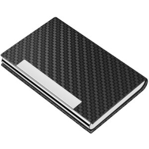 maxgear business card holder, pu leather business card case for men & women, professional business card holder organizer with rfid blocking, black carbon