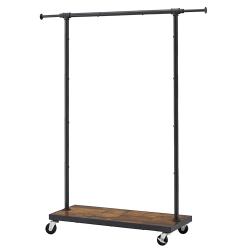 Hoctieon Extensible Clothes Rack,Heavy Duty Clothing Rack,Industrial Pipe Standard Rolling Garment Rack with Shelves,Portable Wardrobe Rack With Wheels