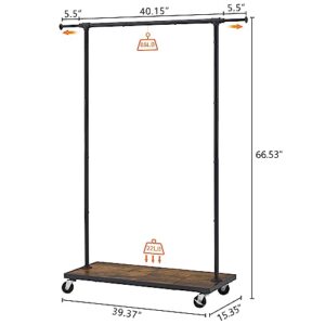 Hoctieon Extensible Clothes Rack,Heavy Duty Clothing Rack,Industrial Pipe Standard Rolling Garment Rack with Shelves,Portable Wardrobe Rack With Wheels